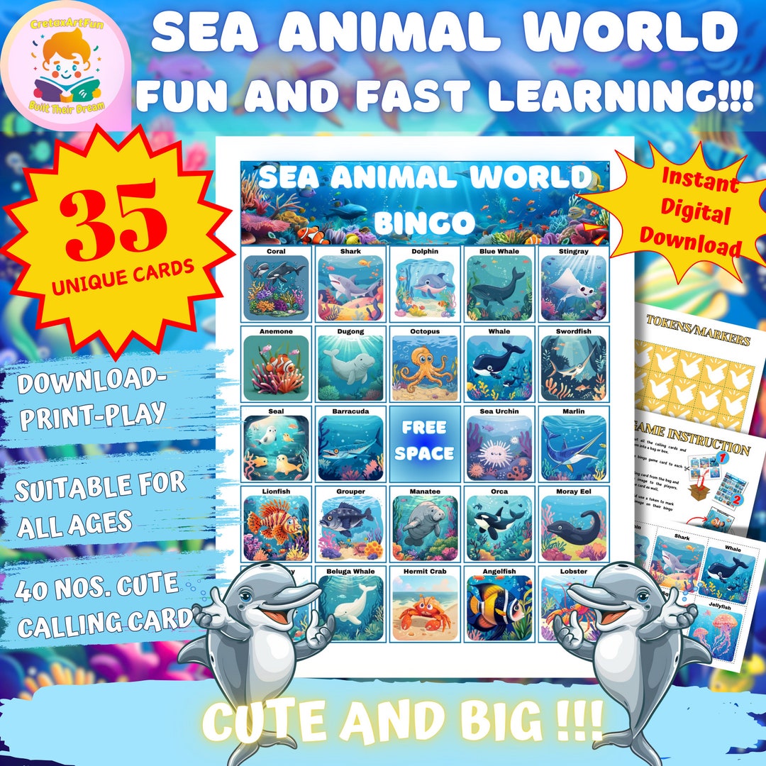 Printable Sea Animal Bingo Game, 35 Unique Bingo, Educational Fun for ...