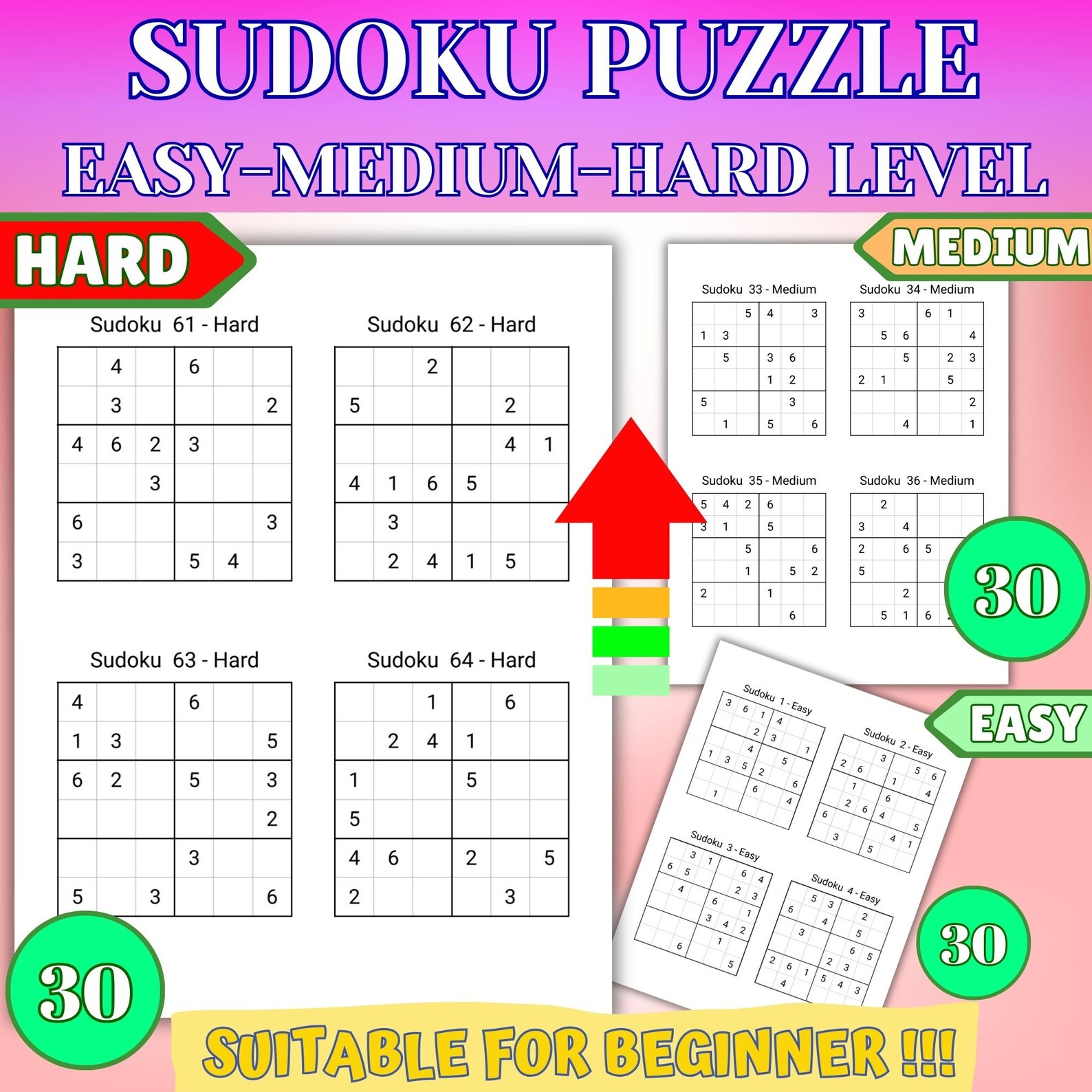 90 Printable 6x6 Sudoku Puzzles for Adults Easy, Medium, Hard Level ...