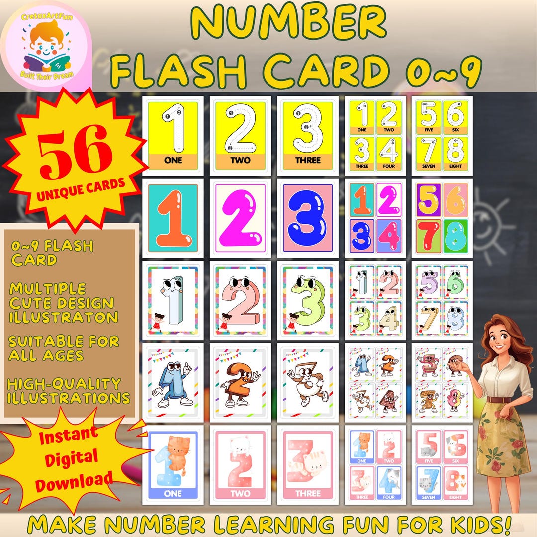 Printable 0 to 9 Number Flashcard, Educational Game, Montessori Tracing ...