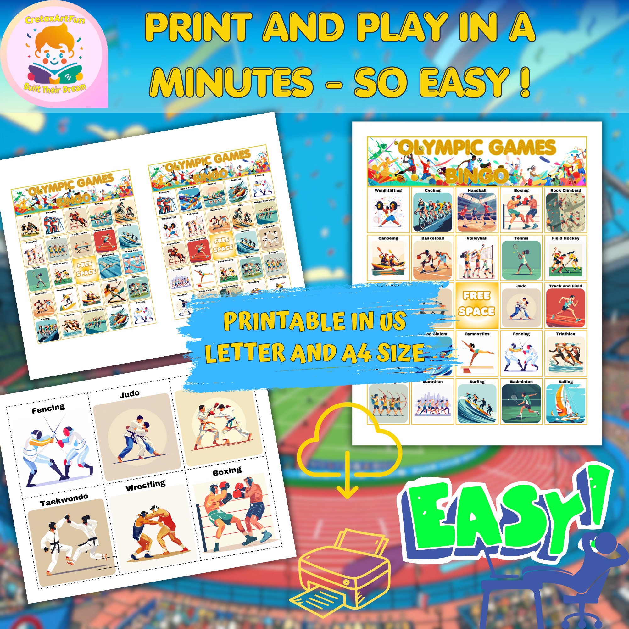 Printable Olympic Bingo Game, 35 Unique Bingo Card, Educational ...