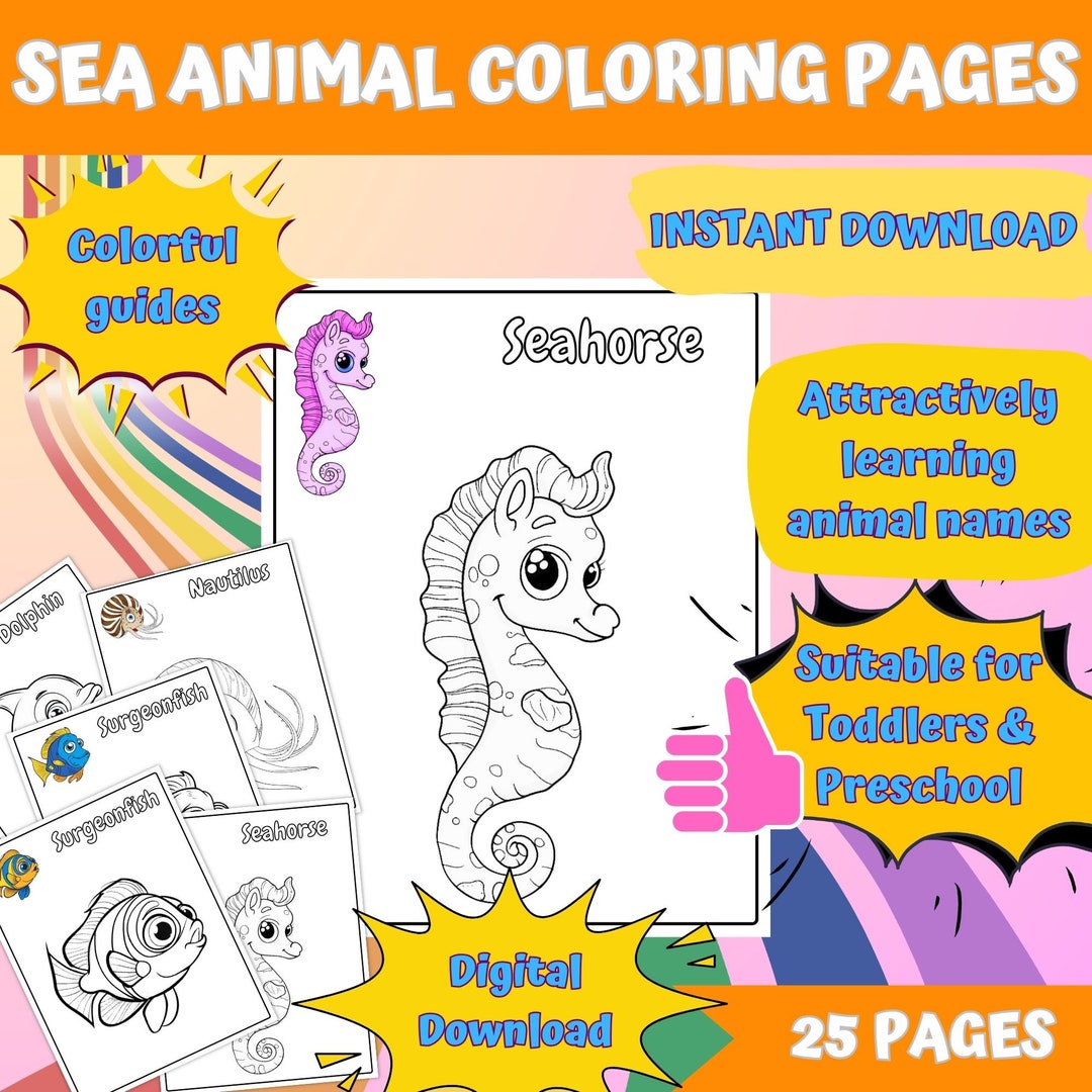 Cute Sea Animal Coloring Pages for Kids, Toddlers, Preschoolers ...