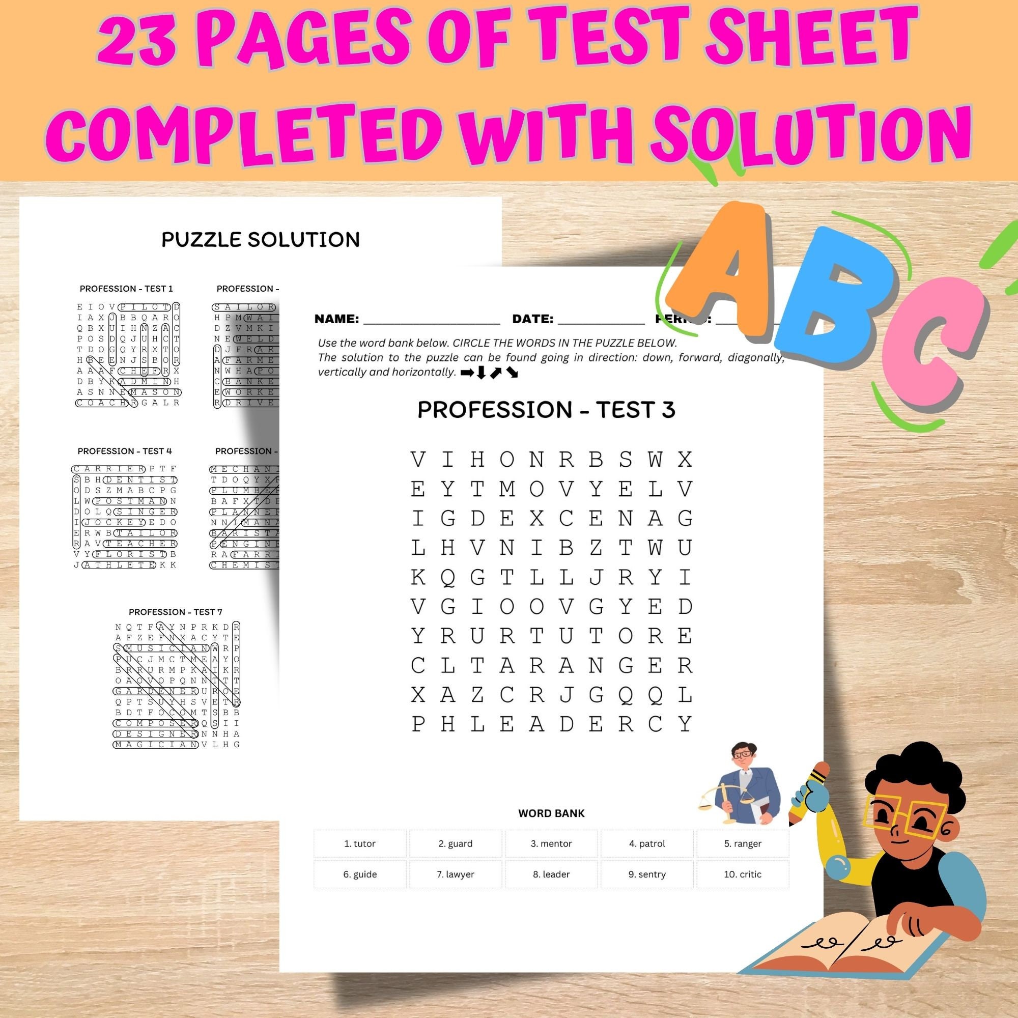 Profession-themed Word Search Puzzles for Kid | 200 Words in Puzzle ...