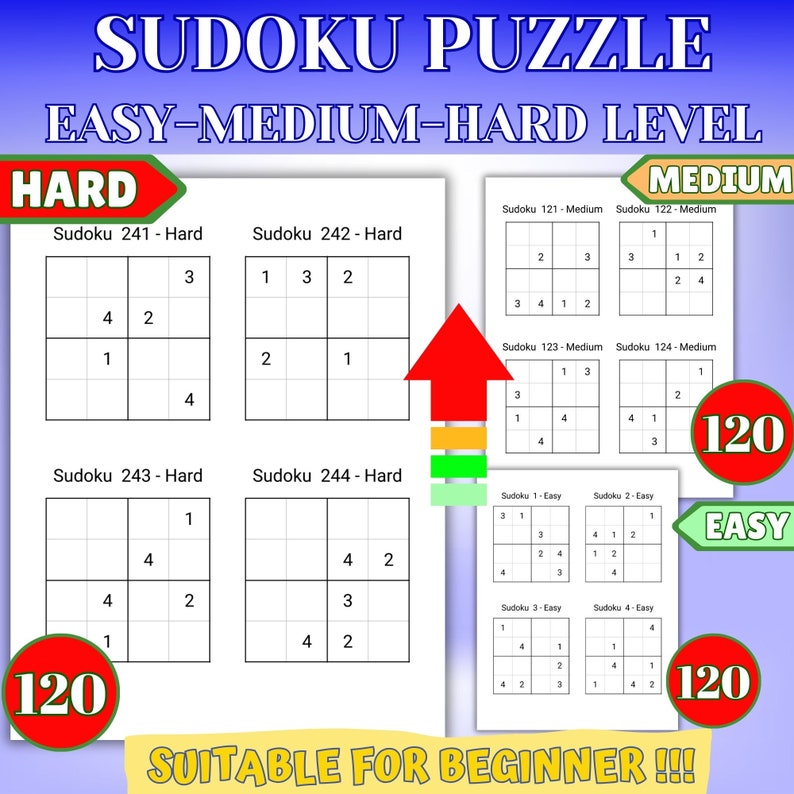 360 Sudoku Puzzles 4x4 for Adult | Easy, Medium, Hard Level | Brain ...