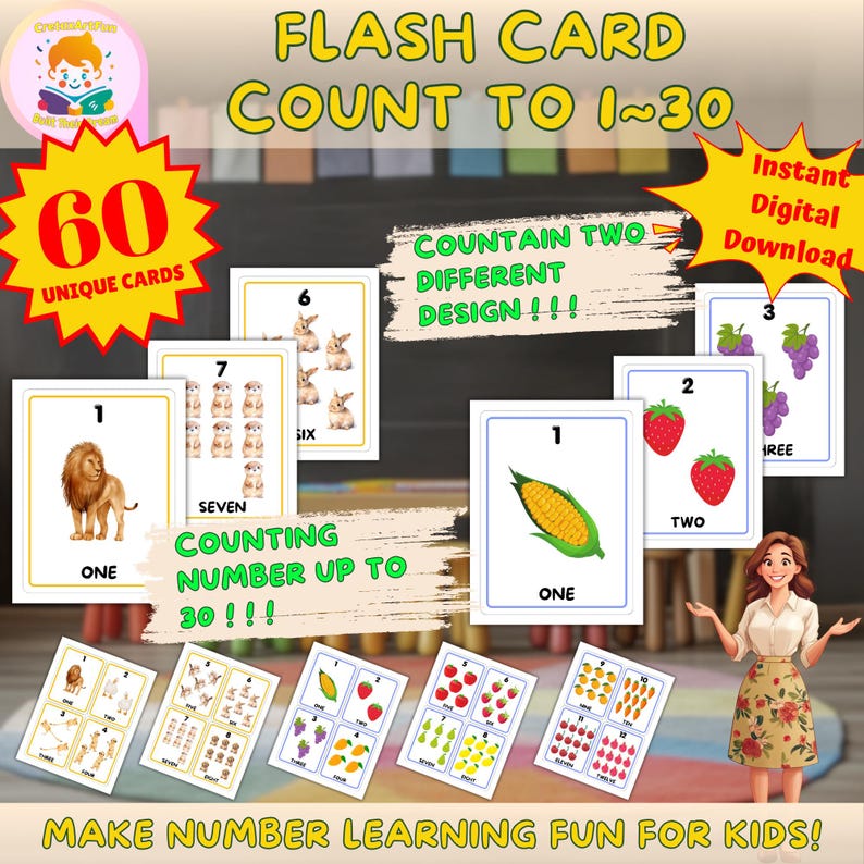Printable 1 - 30 Counting Number Flash Card, Educational Game ...