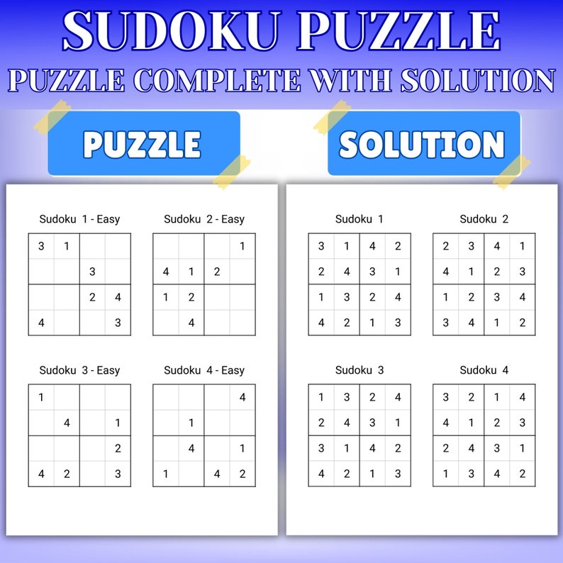 360 Sudoku Puzzles 4x4 for Adult | Easy, Medium, Hard Level | Brain ...