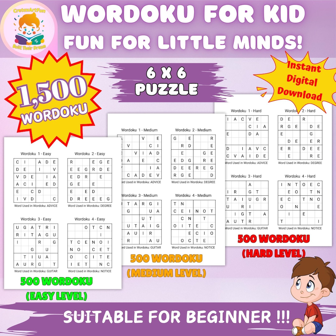 Printable Wordoku 6x6 for Kid, 1500 Puzzle With Solution, Easy, Medium ...