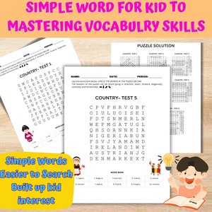 Country Name Word Search Puzzle for Kid | 80 Words in Puzzle ...
