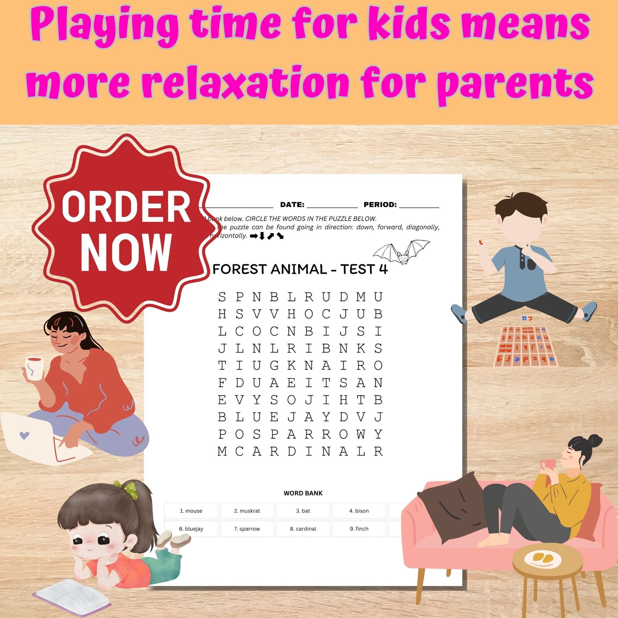 Forest Animal Word Search Puzzle | Preschool and Kid Learning Fun ...