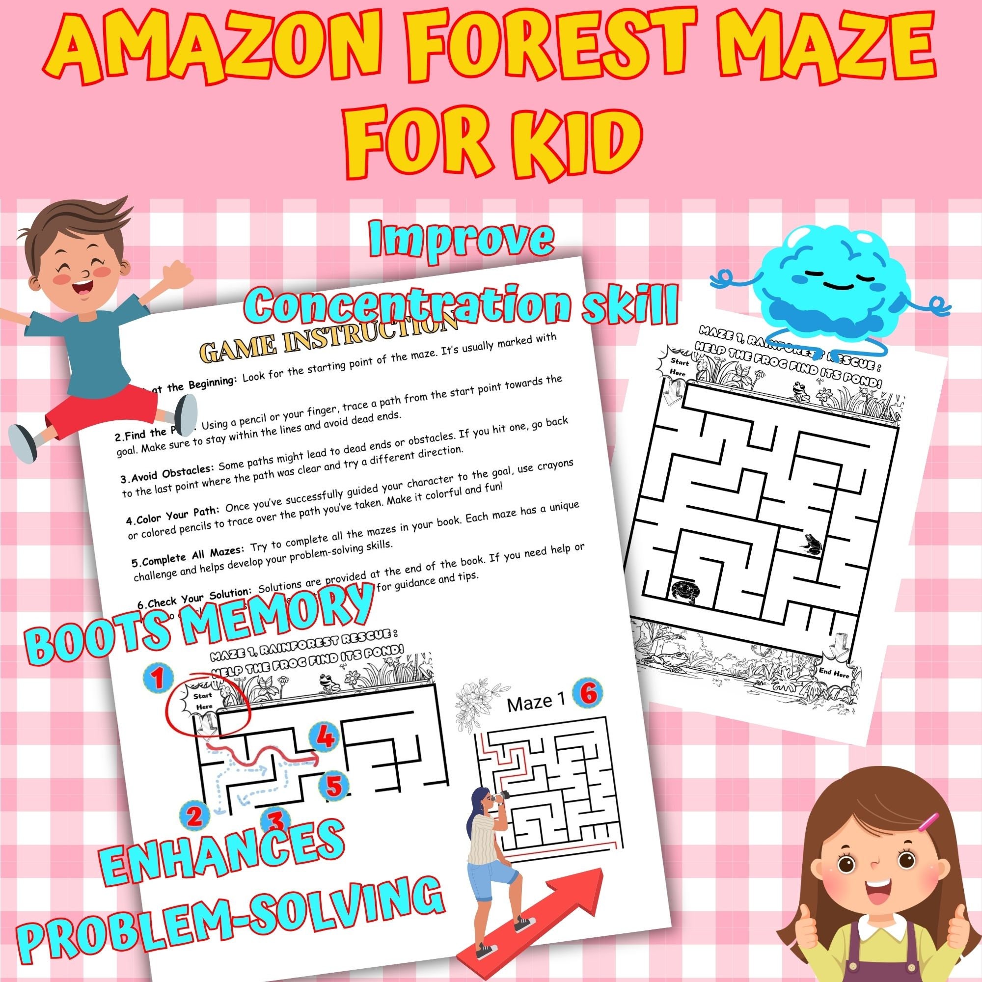 Printable Amazon Forest Maze for Kid |60 Puzzles With Coloring Page ...