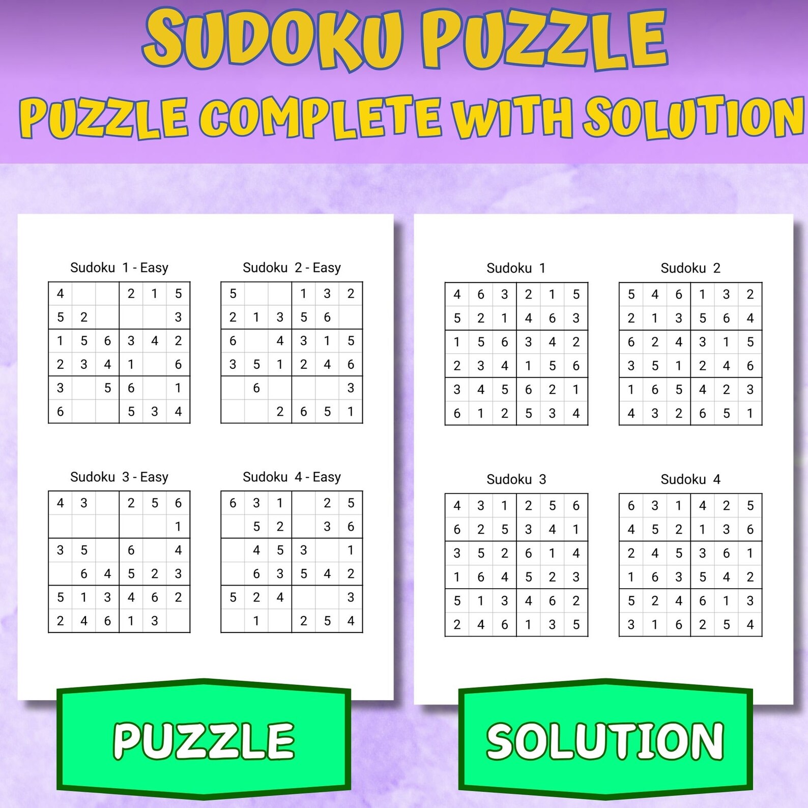 Printable Sudoku 6x6 for Kids | 360 Puzzles With Solutions | Easy ...