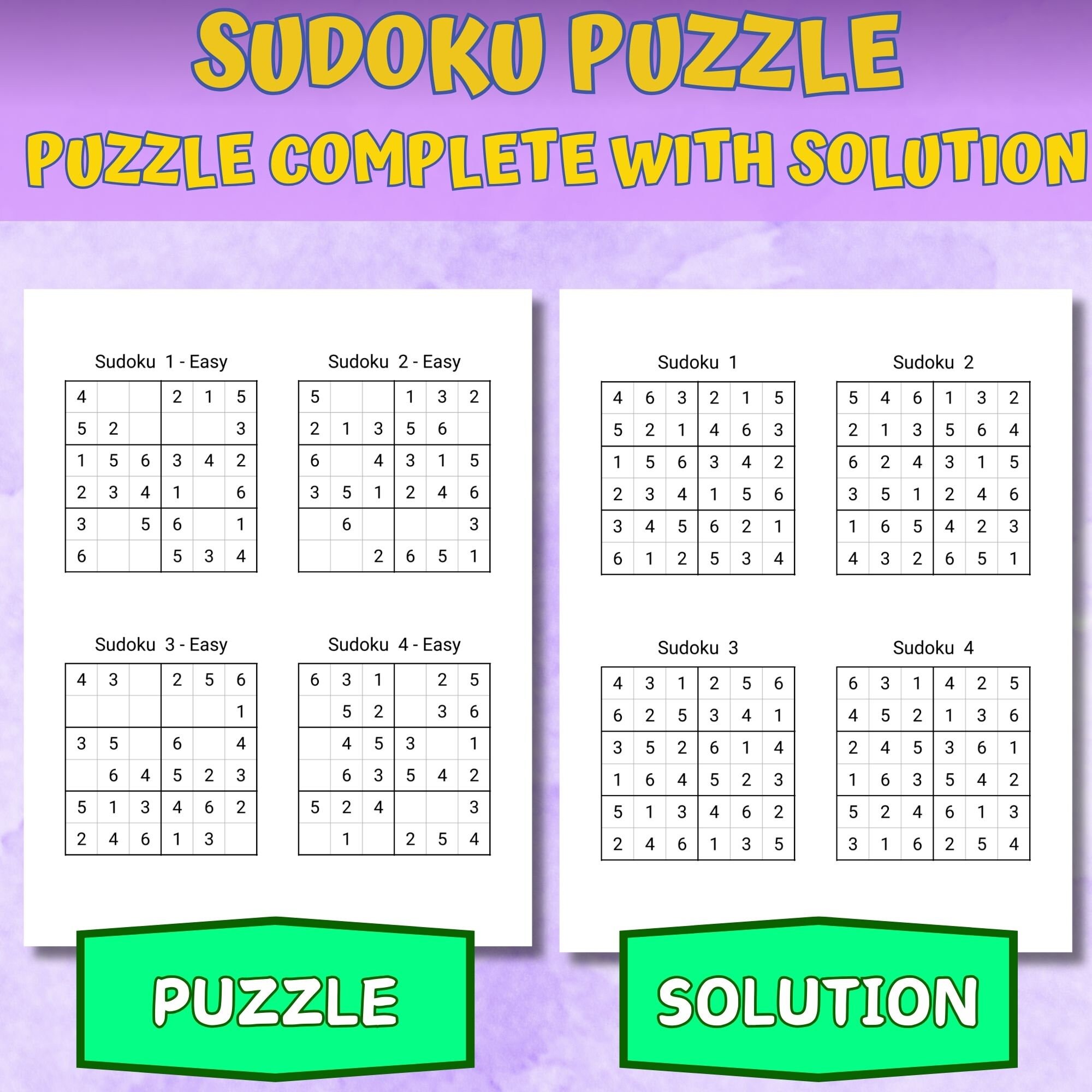 Printable Sudoku 6x6 for Kids | 360 Puzzles With Solutions | Easy ...