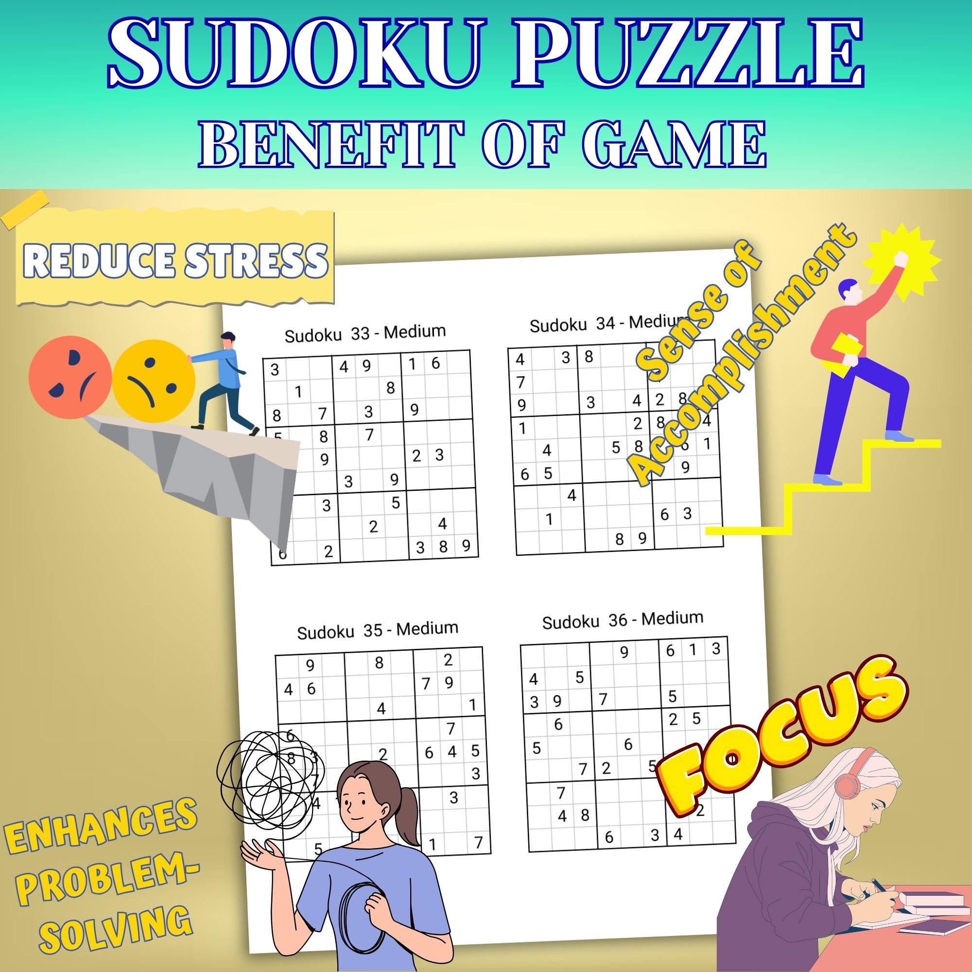 90 Challenging 9x9 Sudoku Puzzles for Adults Easy, Medium, Hard Level ...