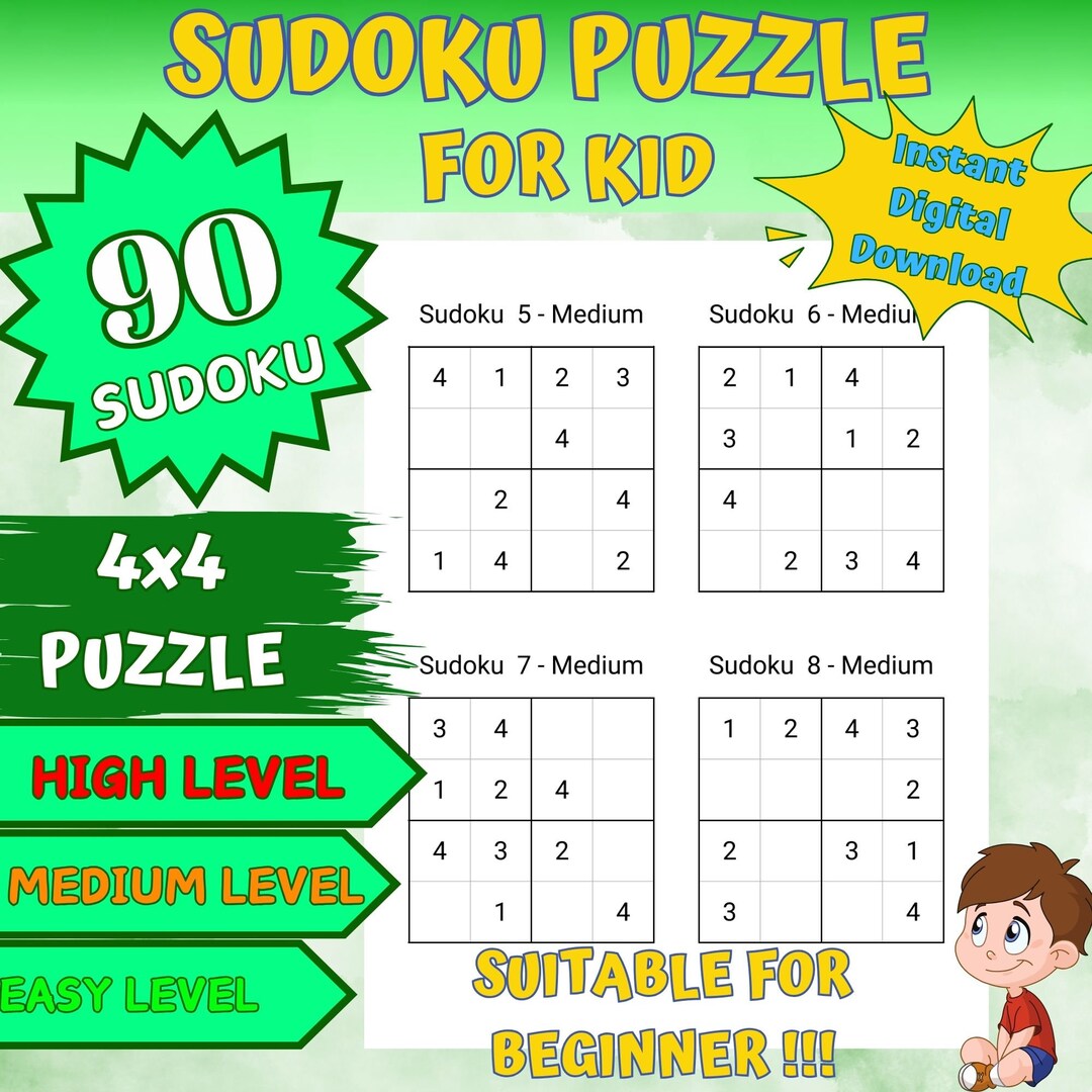 90 4x4 Sudoku Puzzles for Kid | Easy, Medium, Hard Level | Educational ...
