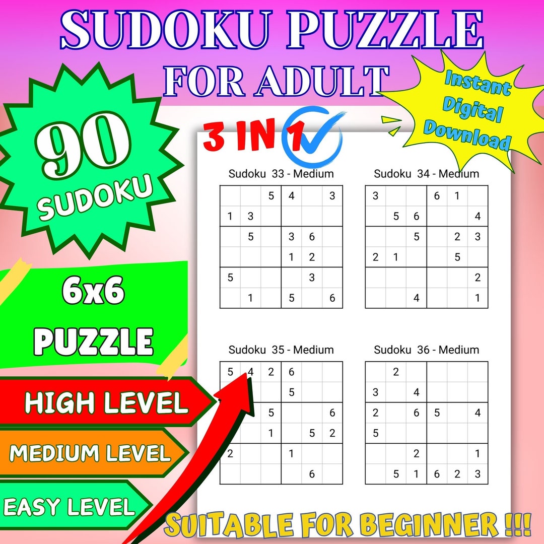 90 Printable 6x6 Sudoku Puzzles for Adults | Easy, Medium, Hard Level ...
