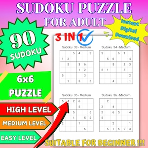 90 Printable 6x6 Sudoku Puzzles for Adults | Easy, Medium, Hard Level ...