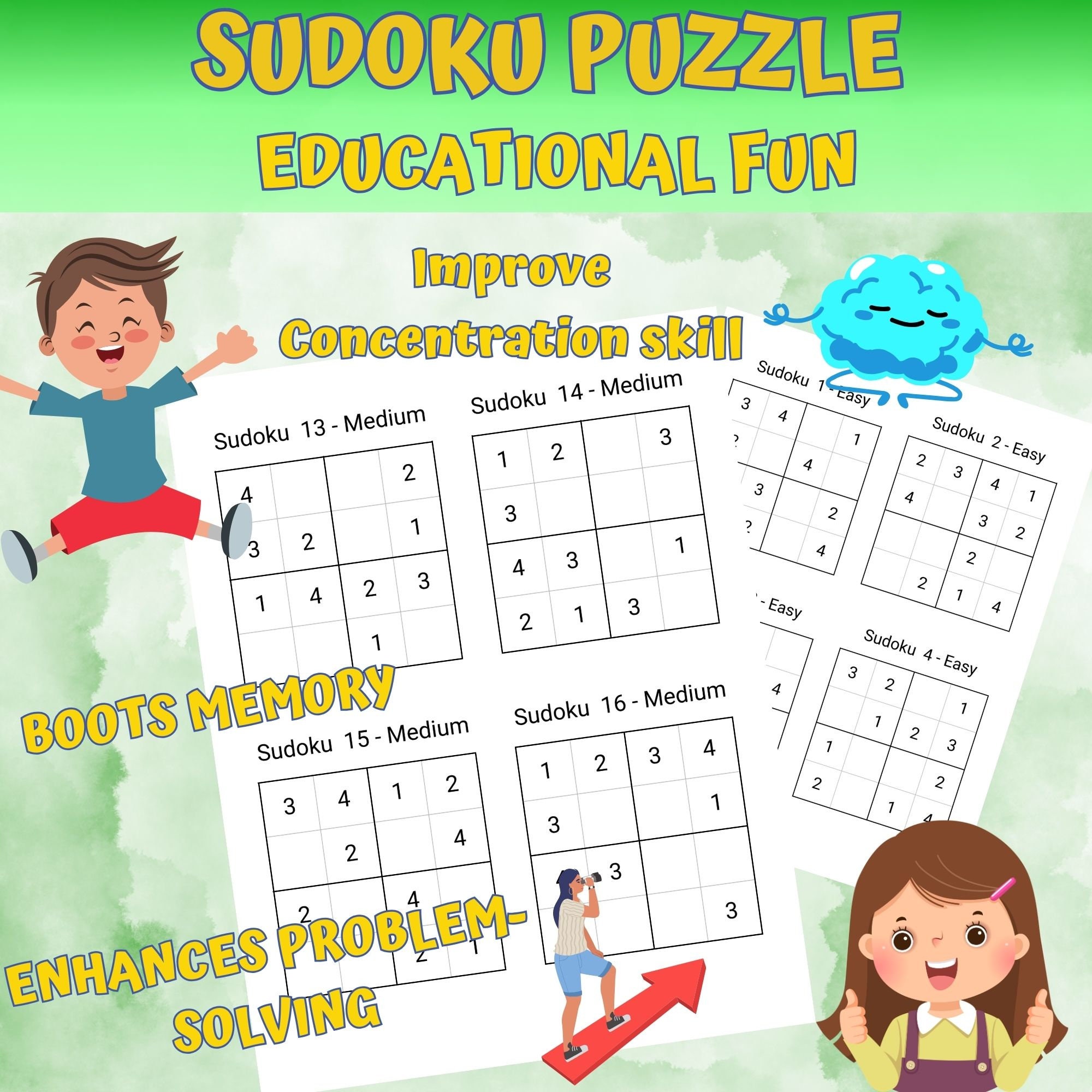 240 4x4 Sudoku Puzzles for Kid Easy, Medium, Hard Level Educational ...