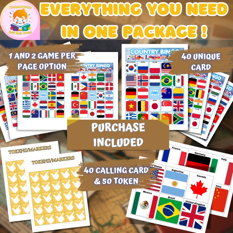 Printable Country Flags Bingo Game, 40 Unique Bingo, Educational Game ...