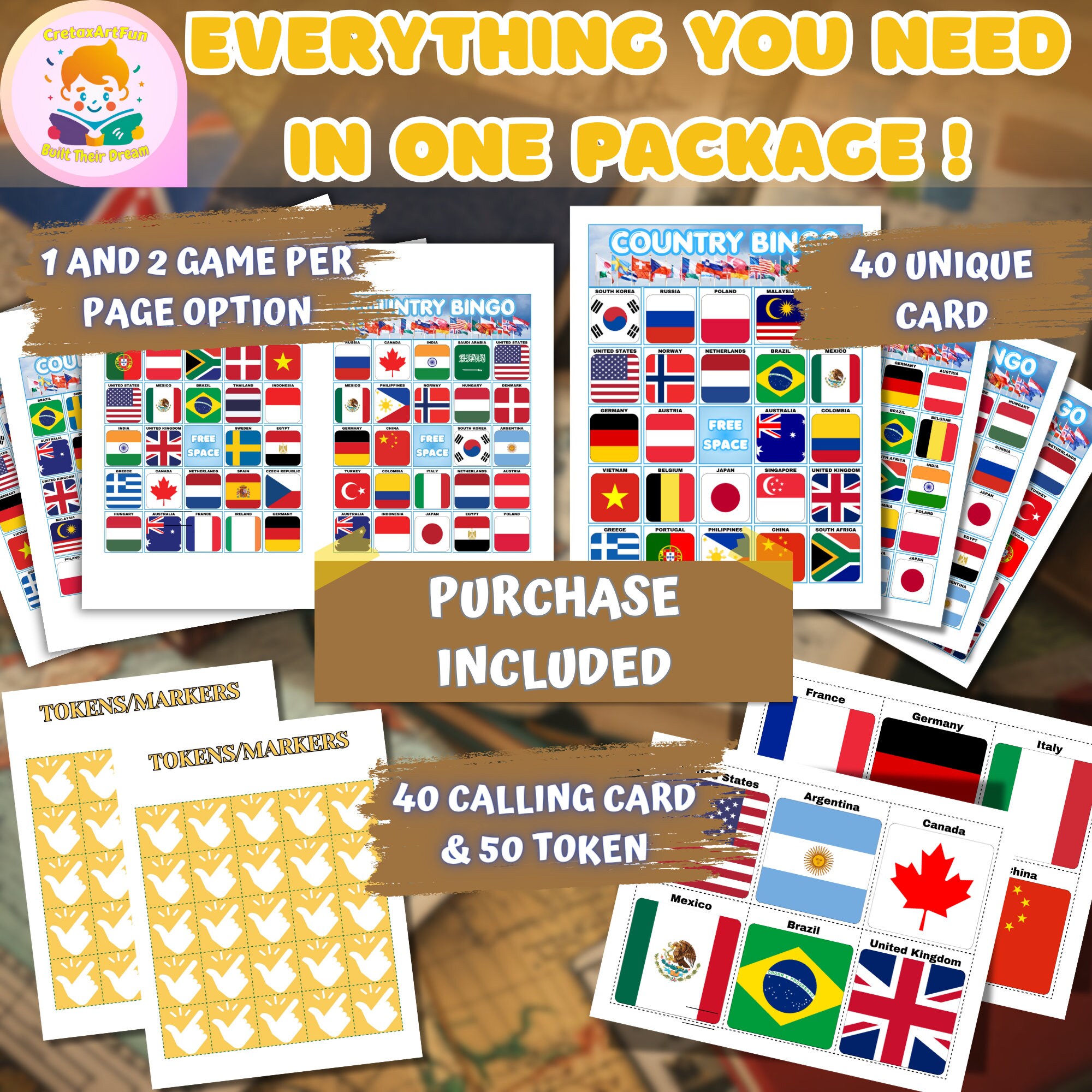 Printable Country Flags Bingo Game, 40 Unique Bingo, Educational Game ...