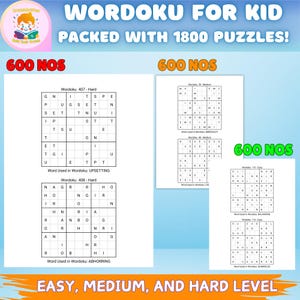 Printable Wordoku 9x9 for Kid, 1800 Puzzle With Solution, Easy, Medium ...