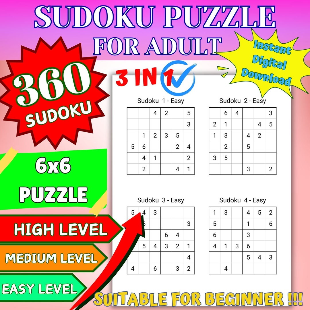 360 Printable 6x6 Sudoku Puzzles for Adults | Easy, Medium, Hard Level ...