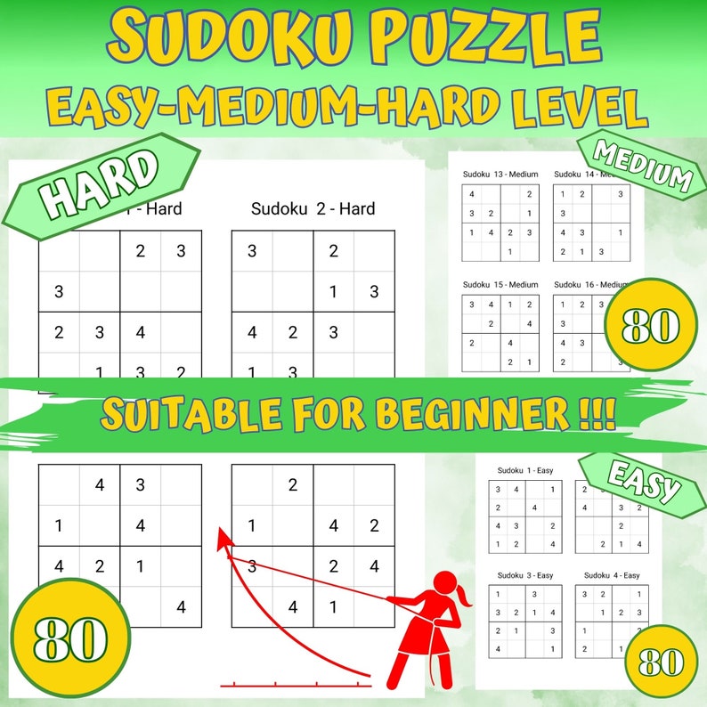240 4x4 Sudoku Puzzles for Kid Easy, Medium, Hard Level Educational ...