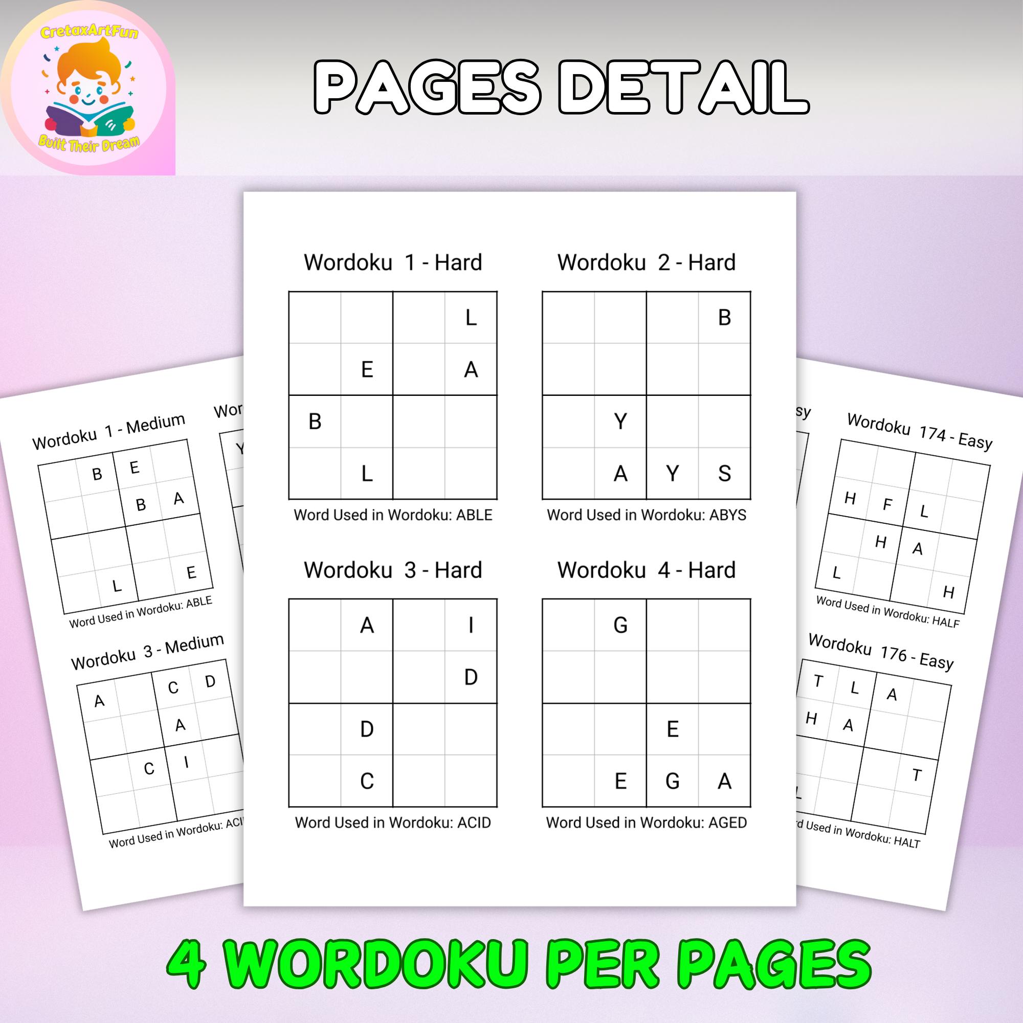 Printable Wordoku 4x4 for Adult, 1500 Puzzle With Solution, Easy ...