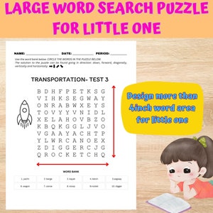 Transportation Word Search Puzzle | Page Design for Kid Ages 3-8 | 130 ...