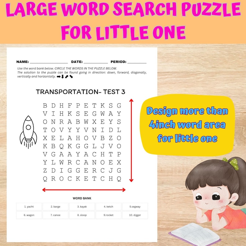Transportation Word Search Puzzle | Page Design for Kid Ages 3-8 | 130 ...