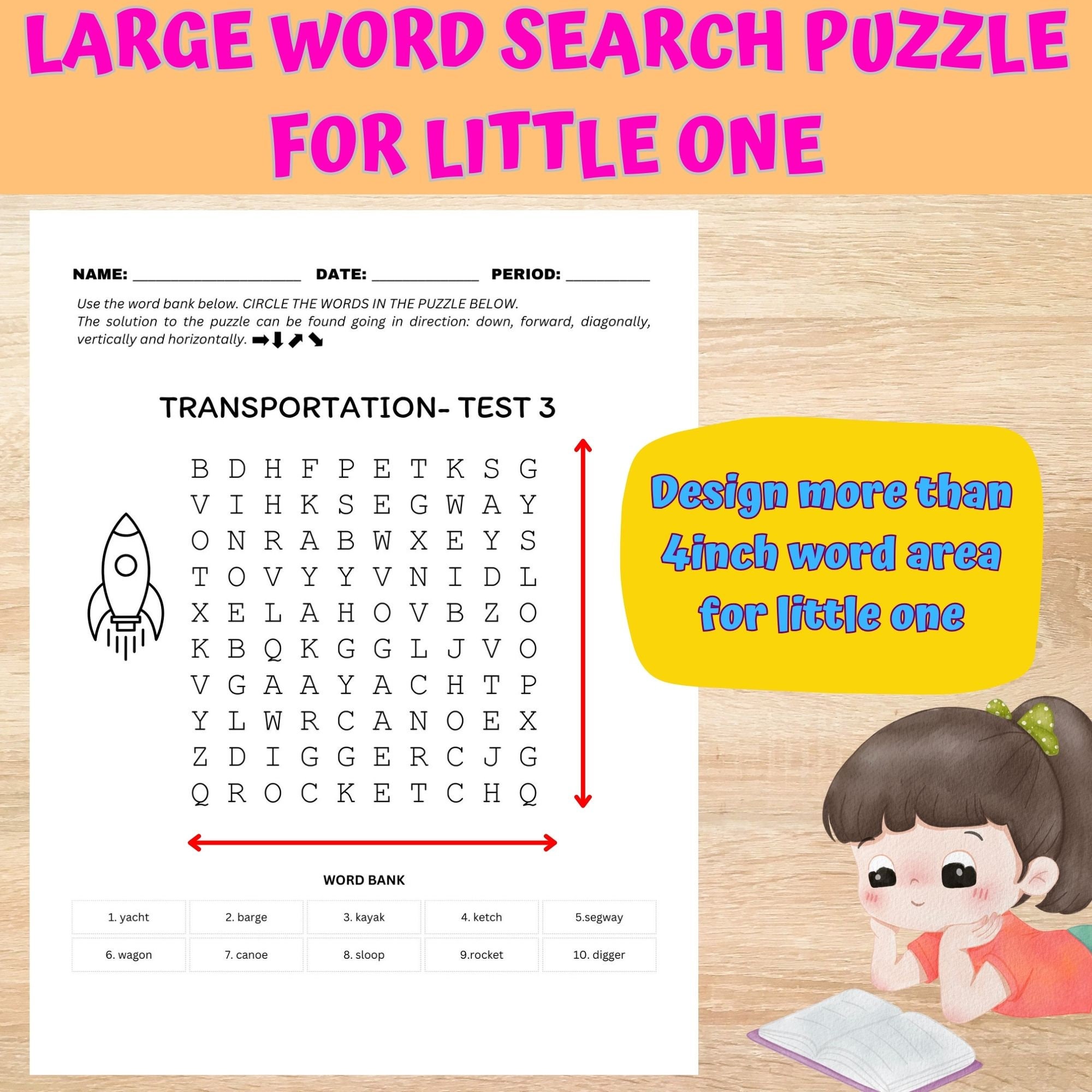 Transportation Word Search Puzzle | Page Design for Kid Ages 3-8 | 130 ...