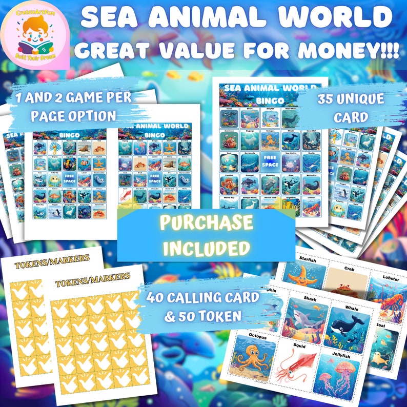 Printable Sea Animal Bingo Game, 35 Unique Bingo, Educational Fun for ...