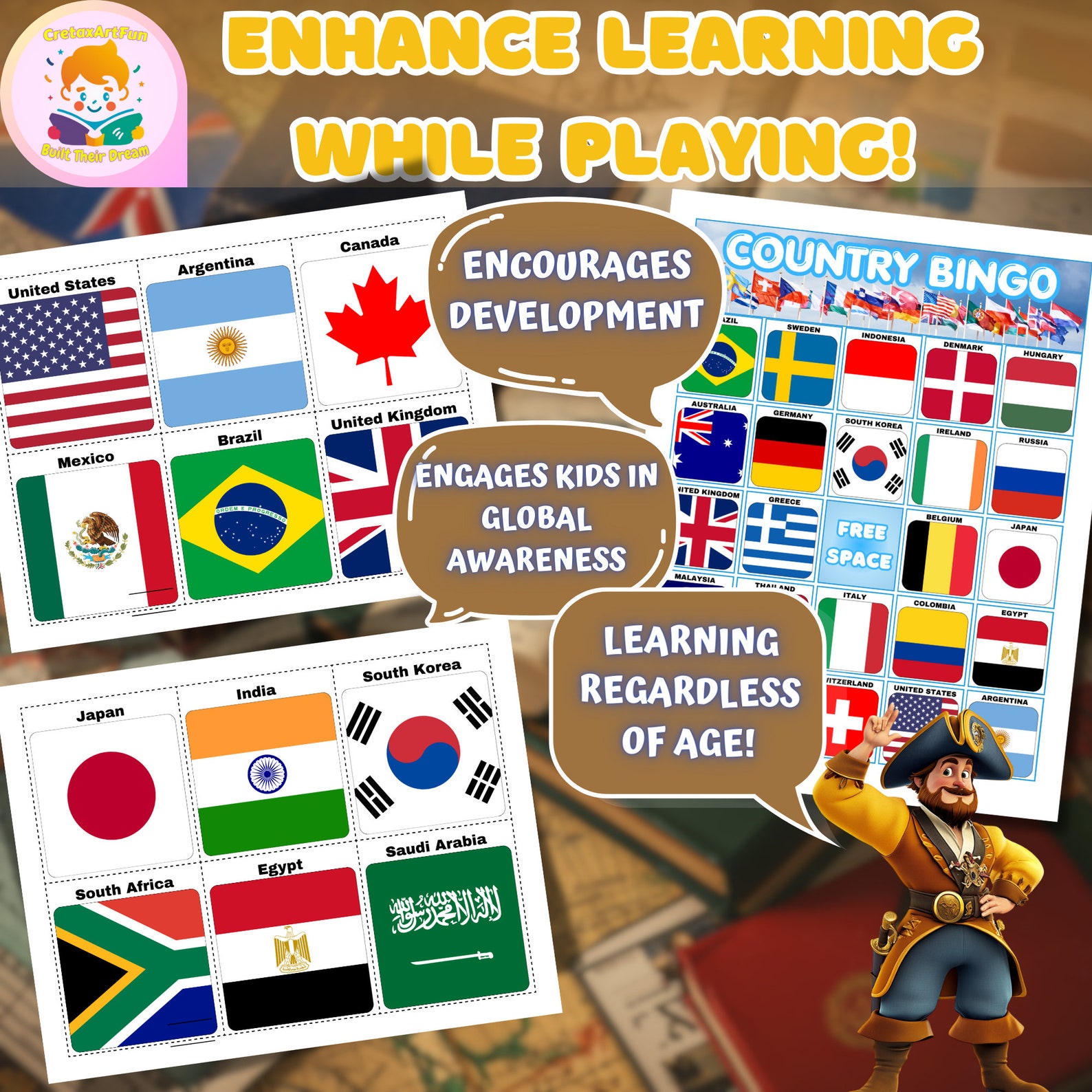 Printable Country Flags Bingo Game, 40 Unique Bingo, Educational Game ...