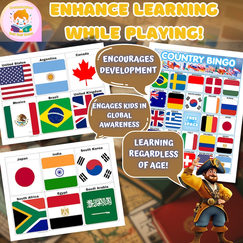 Printable Country Flags Bingo Game, 40 Unique Bingo, Educational Game ...