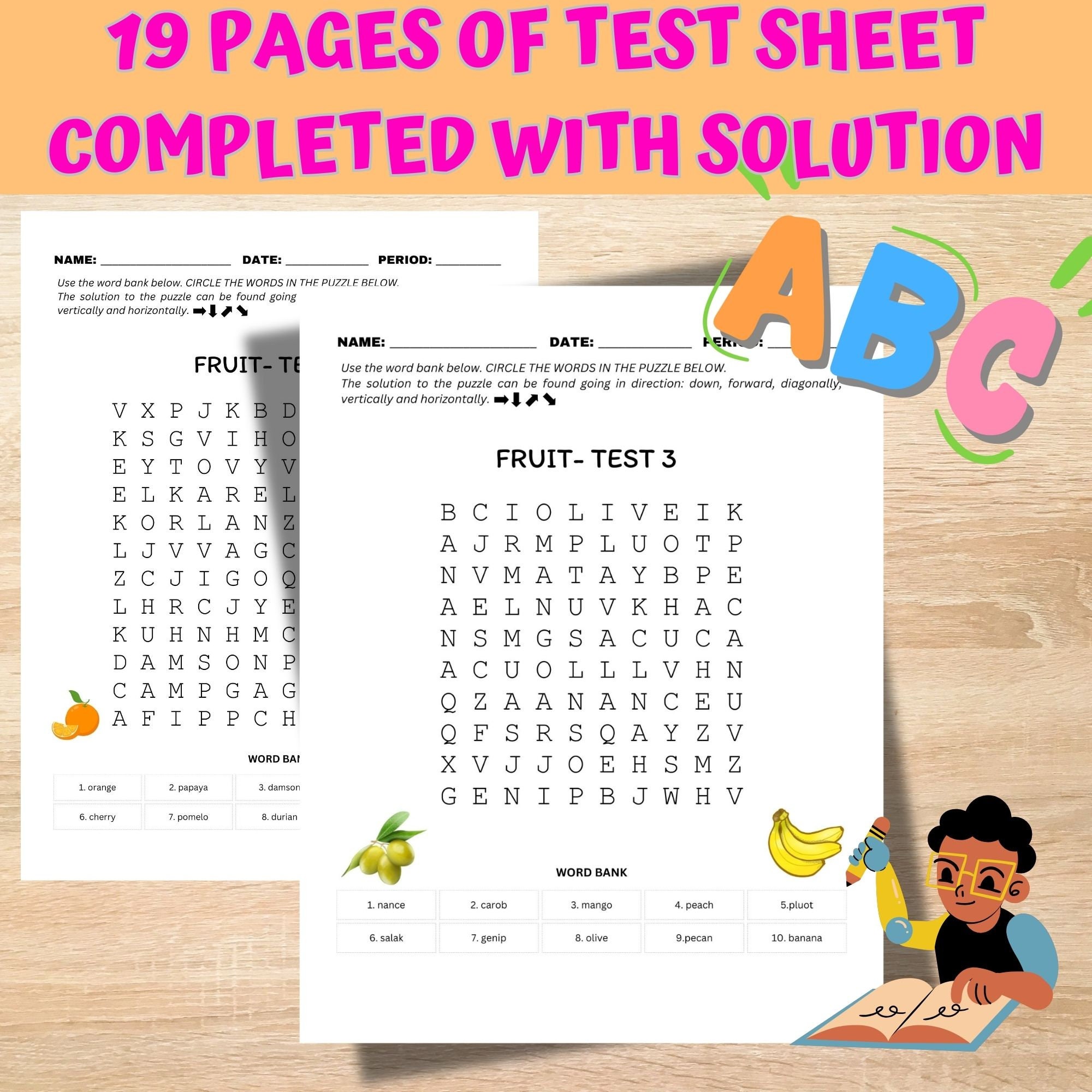 Educational Fruit Word Search Puzzle for Kid | 150 Words in Puzzle ...