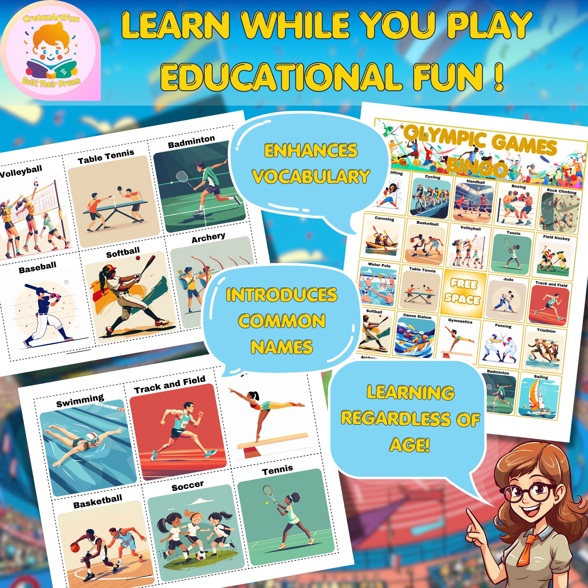 Printable Olympic Bingo Game, 35 Unique Bingo Card, Educational ...