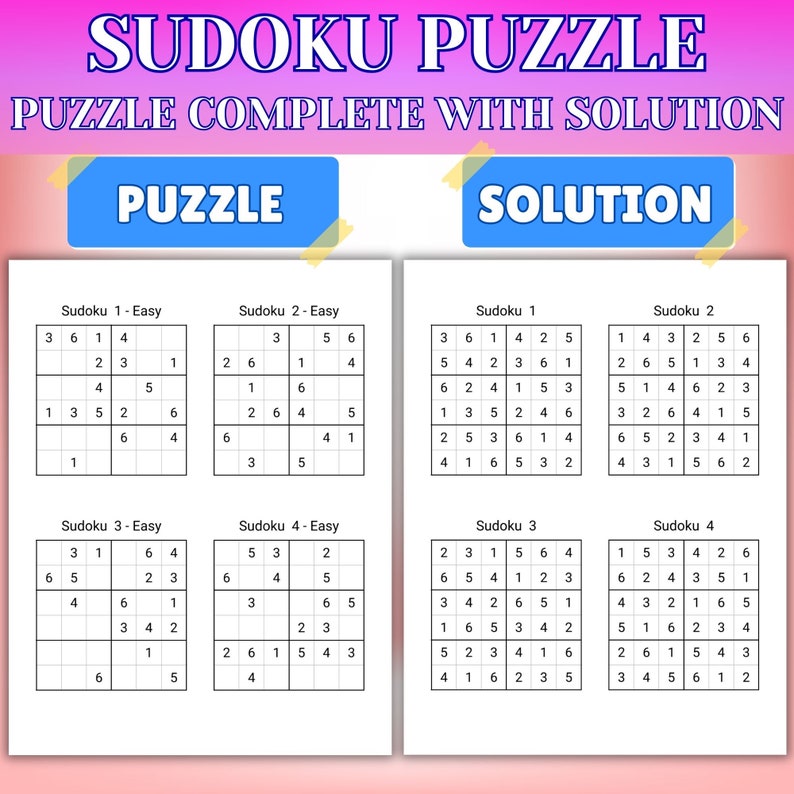 90 Printable 6x6 Sudoku Puzzles for Adults Easy, Medium, Hard Level ...