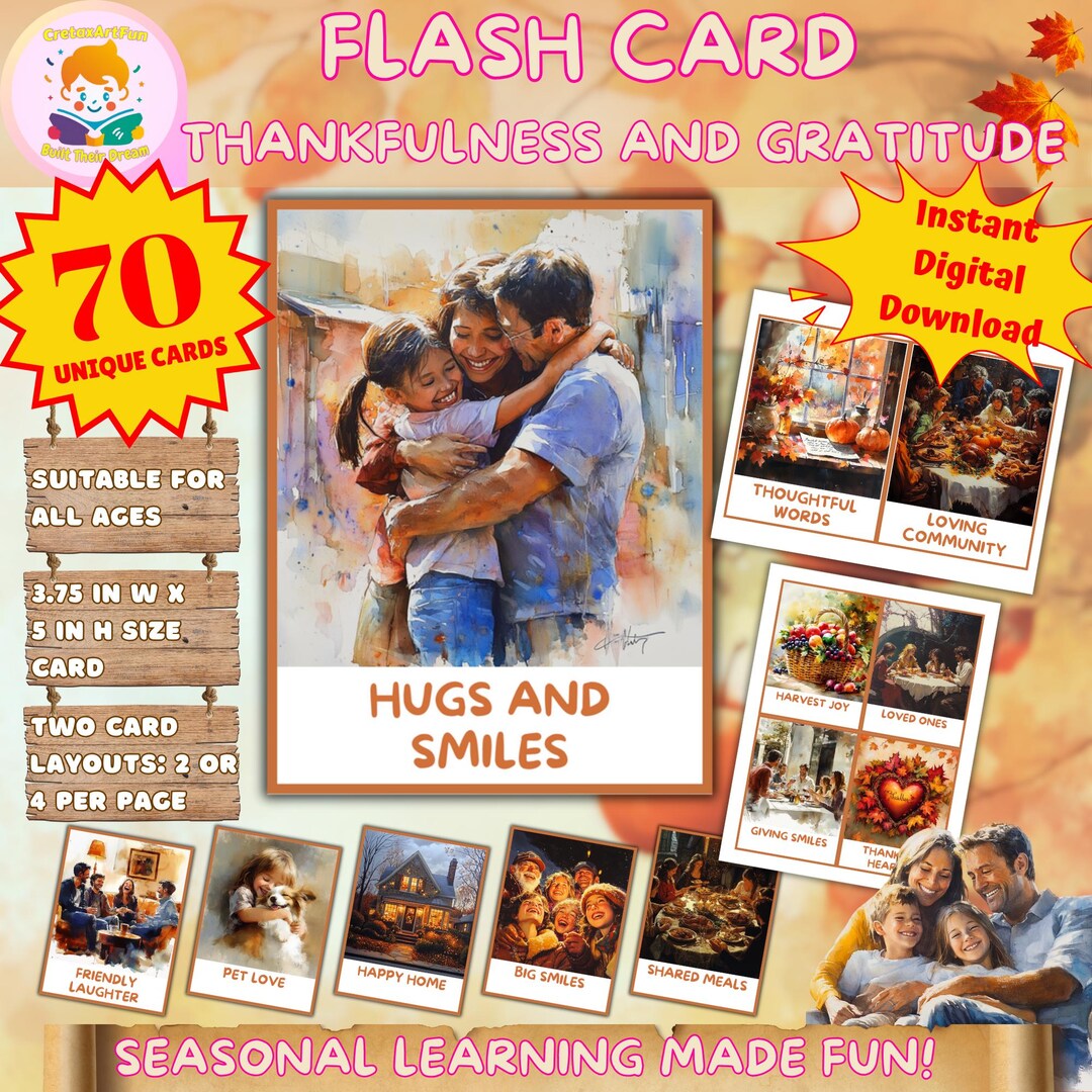 Thanksgiving Flash Card, 70 Unique Thankfulness and Gratitude Card ...