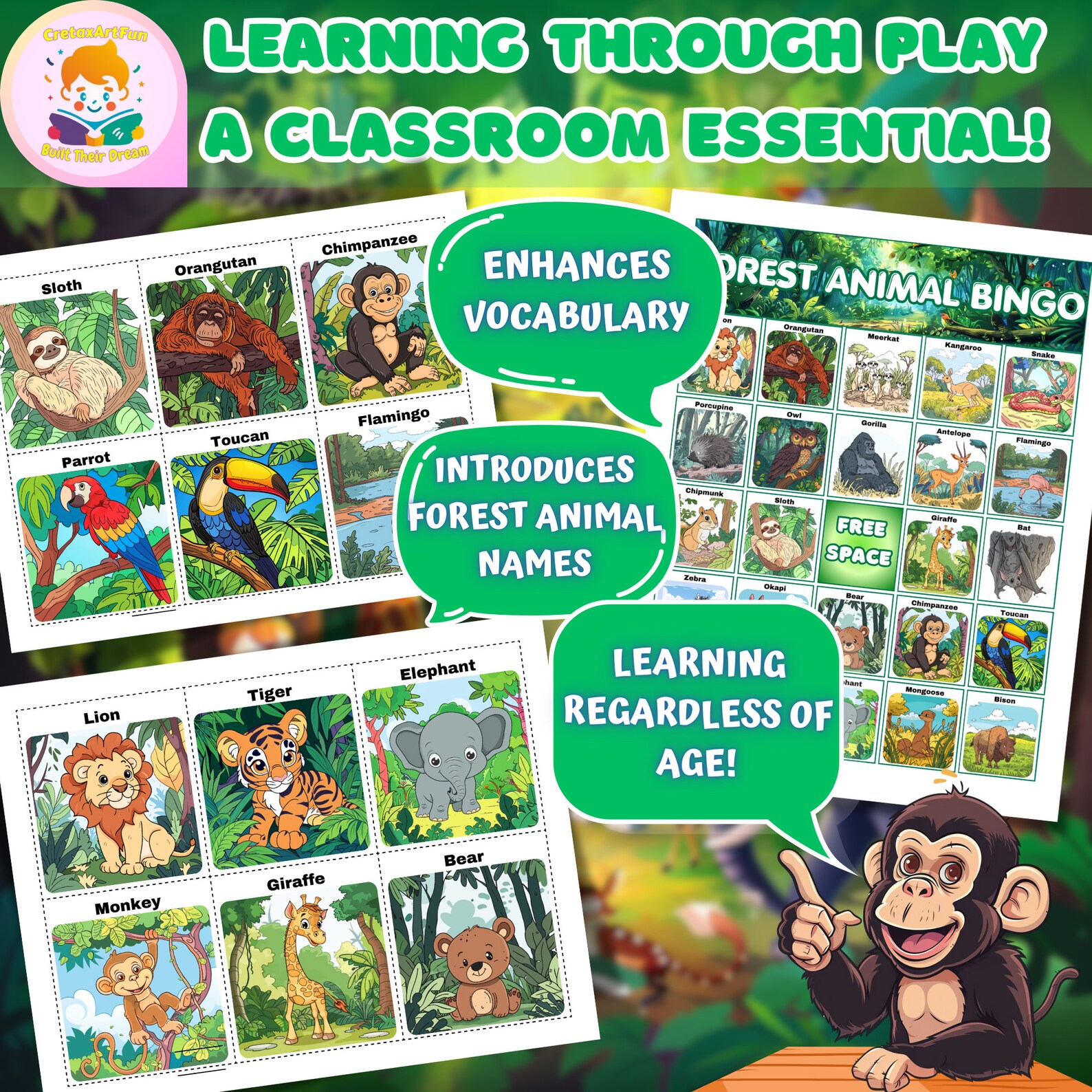 Printable Forest Animal Bingo Game, 35 Unique Bingo, Educational Game ...