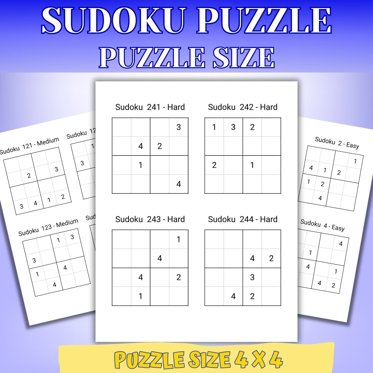 360 Sudoku Puzzles 4x4 for Adult | Easy, Medium, Hard Level | Brain ...