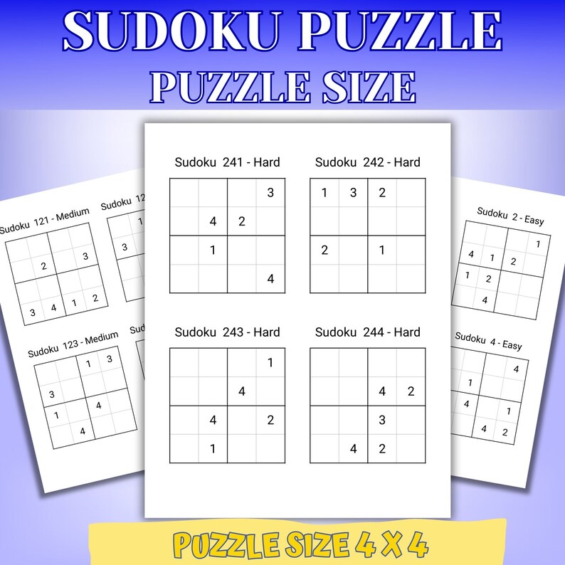 360 Sudoku Puzzles 4x4 for Adult | Easy, Medium, Hard Level | Brain ...