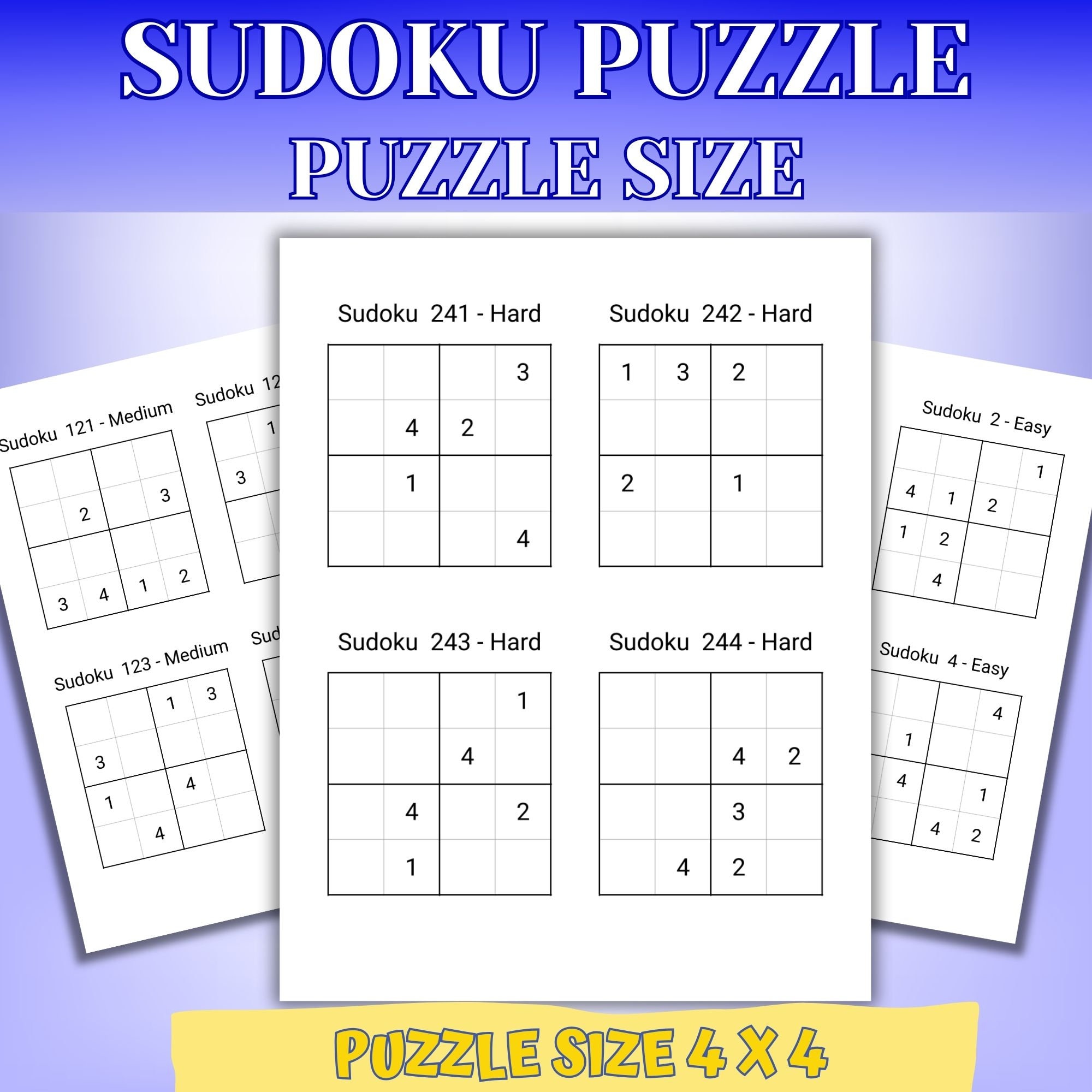 360 Sudoku Puzzles 4x4 for Adult | Easy, Medium, Hard Level | Brain ...