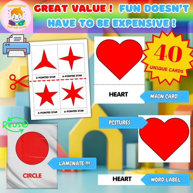 Printable Montessori Flash Card, 40 Shape Learning Card & Practice ...
