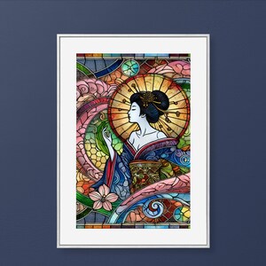 Stained Glass Geisha Wall Art, Japanese Woman Design, Vibrant Asian ...