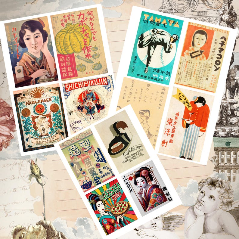Vintage Japanese Advertisements for Junk Journal Kit 32 Retro Antique ...