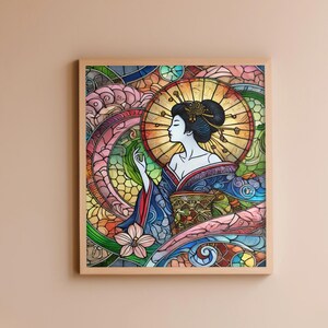 Stained Glass Geisha Wall Art, Japanese Woman Design, Vibrant Asian ...