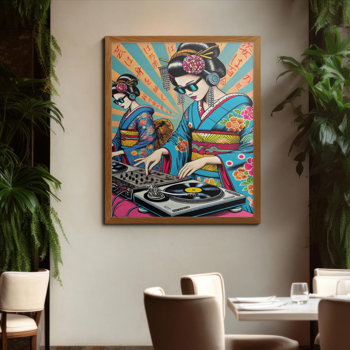 Large Wall Art 24x36 Geisha DJ Duo Poster Vibrant Japanese Ukiyo-e ...