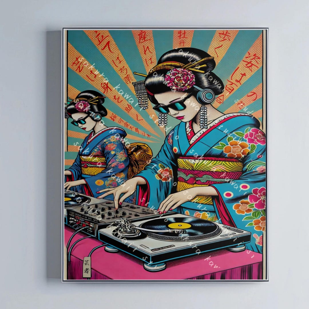 Geisha DJ Wall Art - Japanese Pop Culture Digital Artwork for Modern ...
