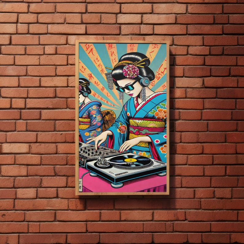 Large Wall Art 24x36 Geisha DJ Duo Poster Vibrant Japanese Ukiyo-e ...