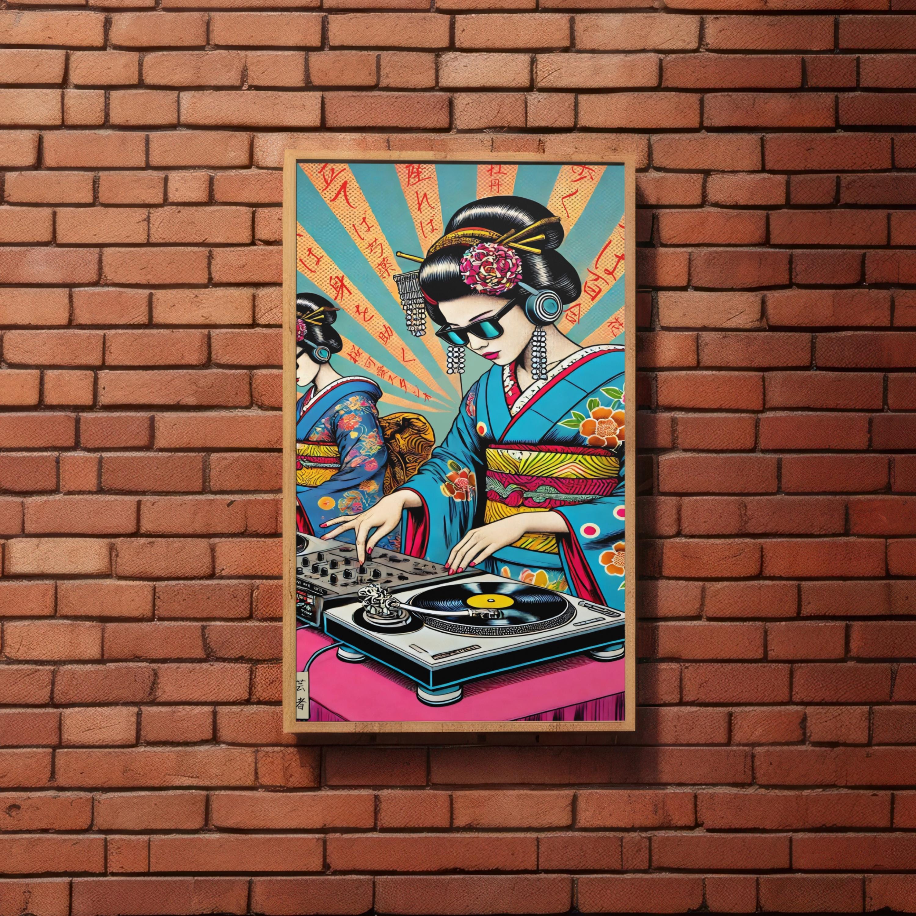 Large Wall Art 24x36 Geisha DJ Duo Poster Vibrant Japanese Ukiyo-e ...