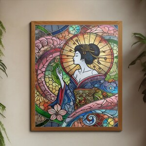Stained Glass Geisha Wall Art, Japanese Woman Design, Vibrant Asian ...
