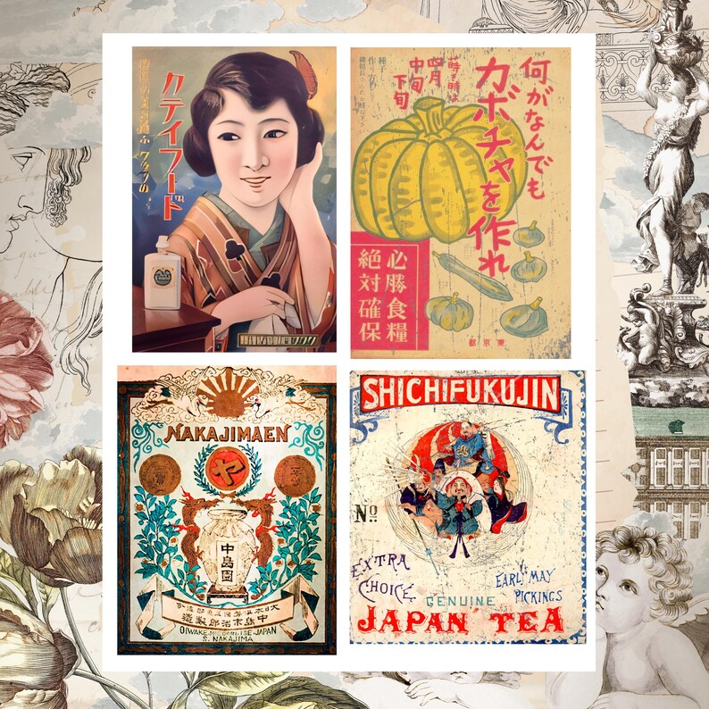 Vintage Japanese Advertisements for Junk Journal Kit 32 Retro Antique ...
